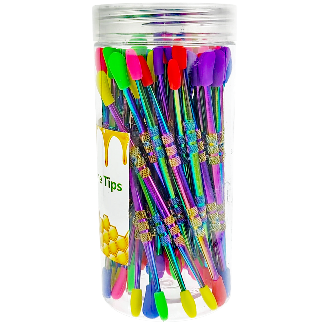 50 Pack of 4.5″ Metal Iridescent Dab Tools w/ Silicone Tips | WYN ...